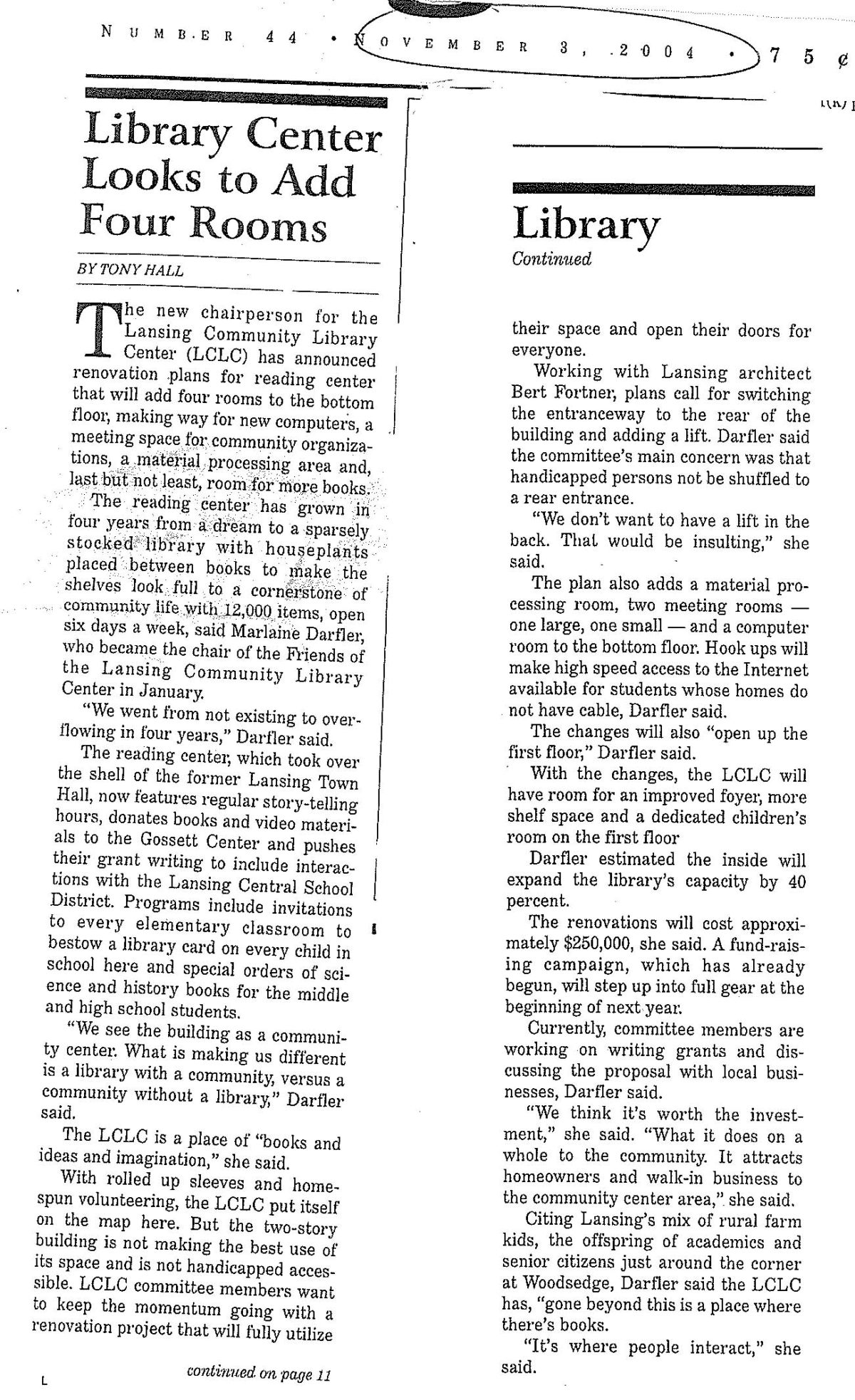 Library Center Looks to Add Four Rooms - Lansing Community Library