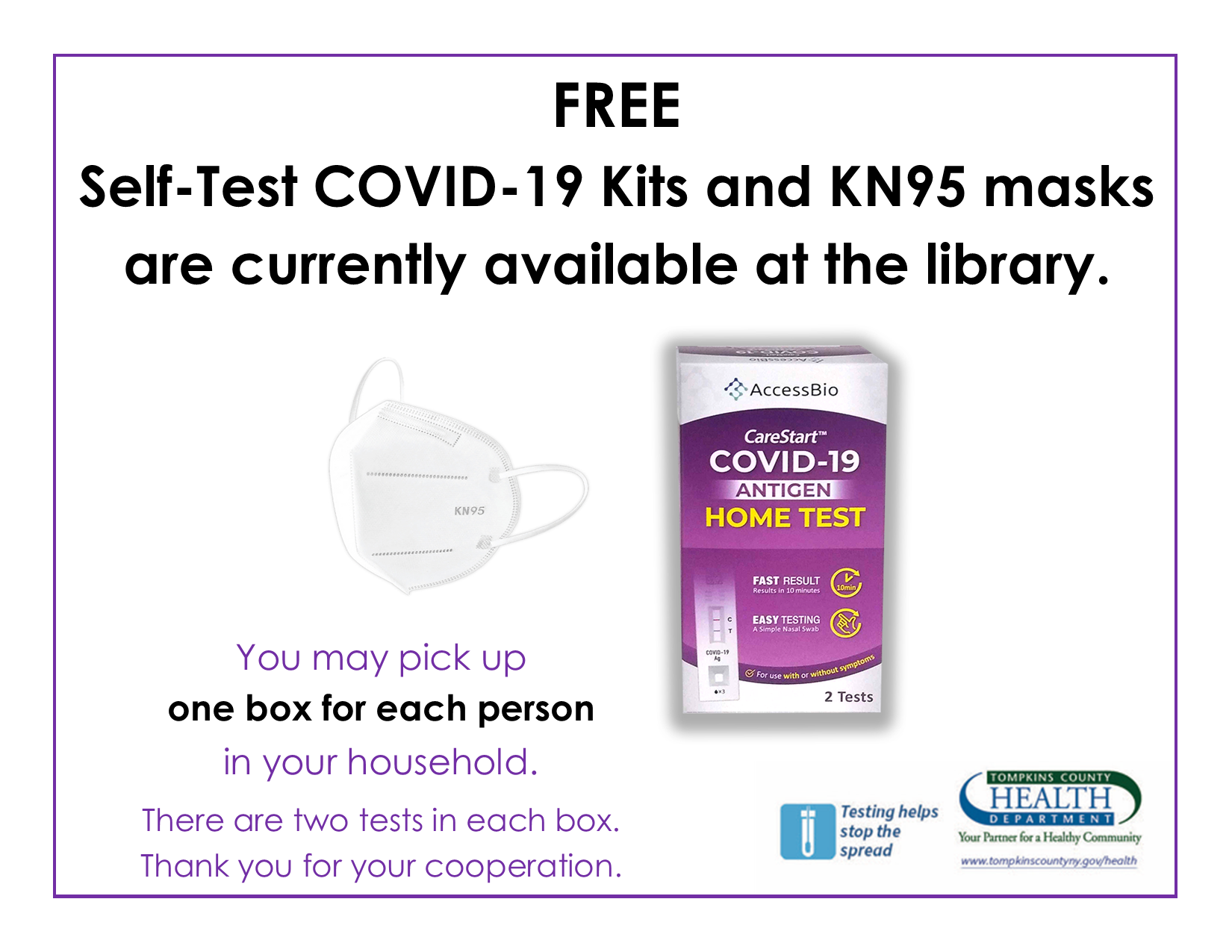 Free Self-Test COVID-19 Kits & KN95 Masks Available At The Library ...