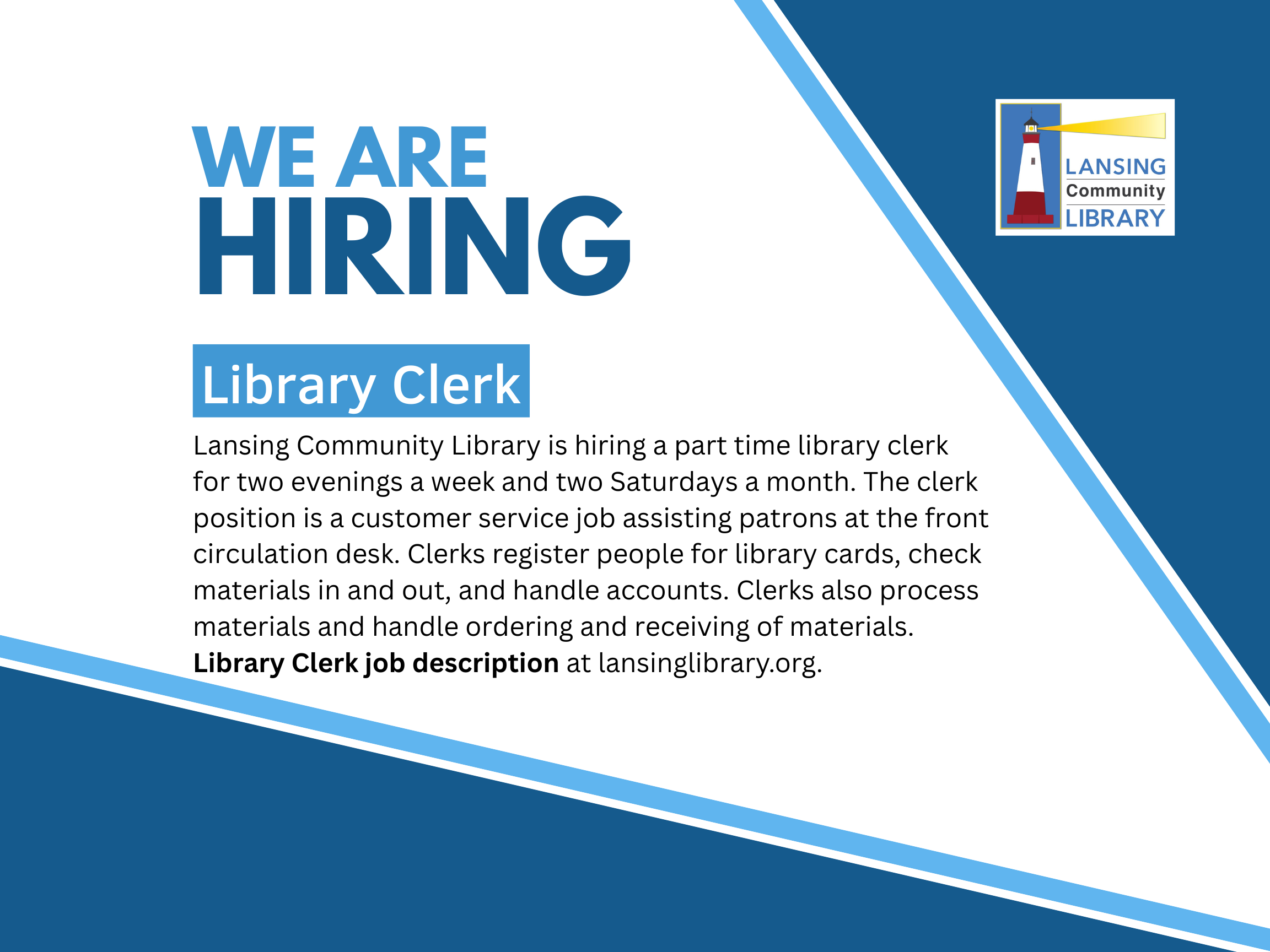 Library Clerk Position Available - Lansing Community Library